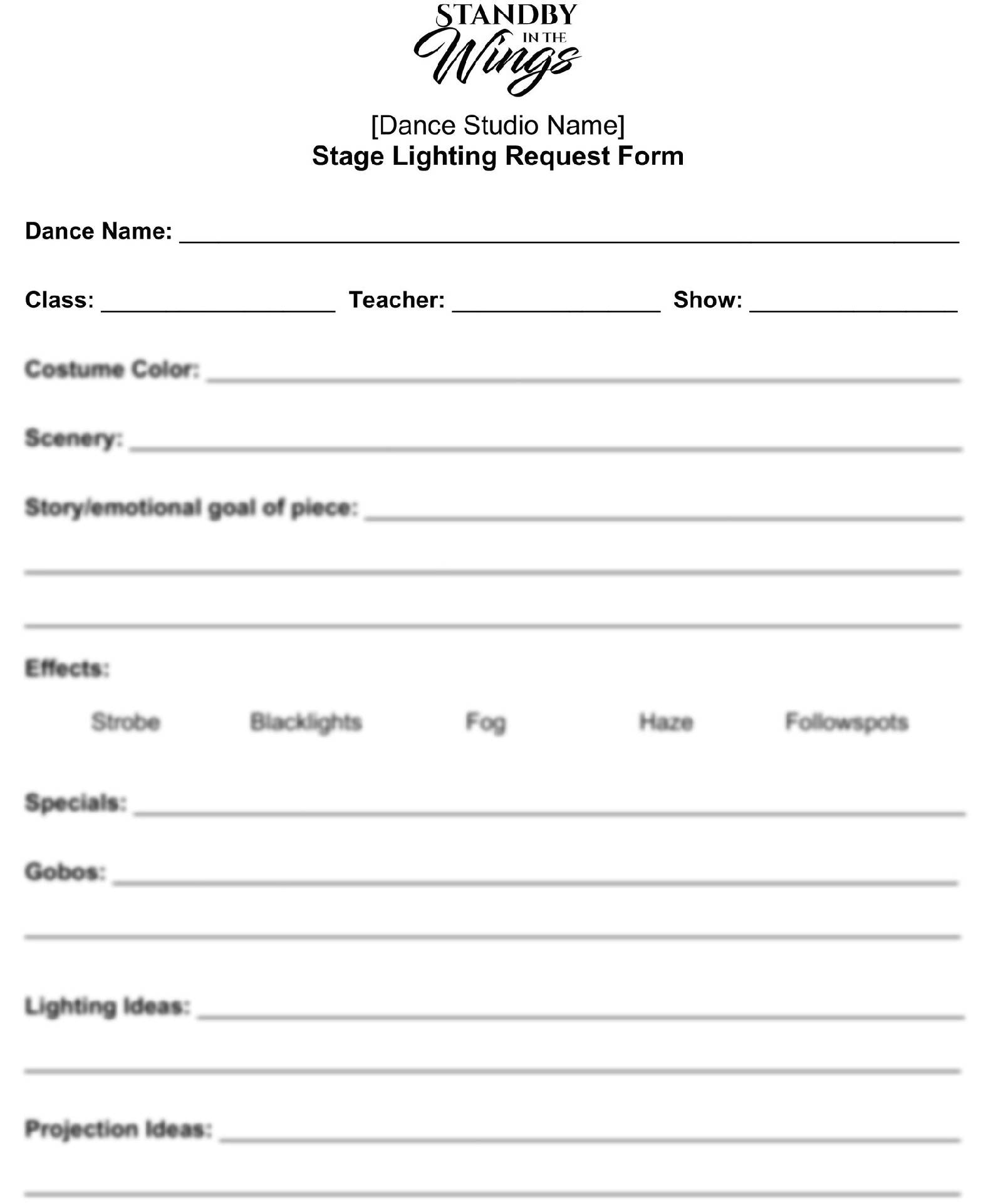 Lighting Form Template – Teaching Artist Exchange